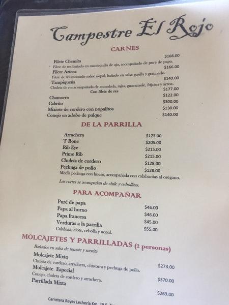 Menu at El Rojo Restaurante, Tezoyuca
