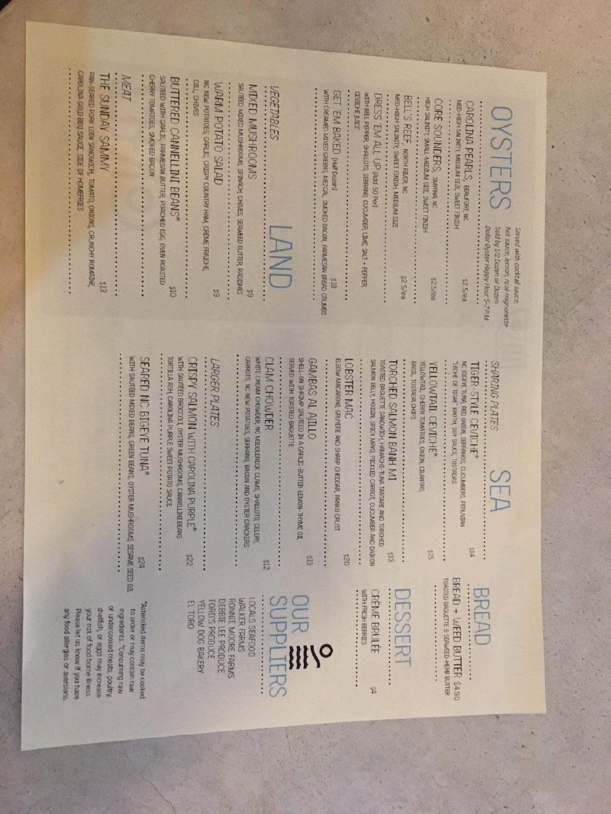 Menu at Cortez Seafood and Cocktail pub & bar, Raleigh