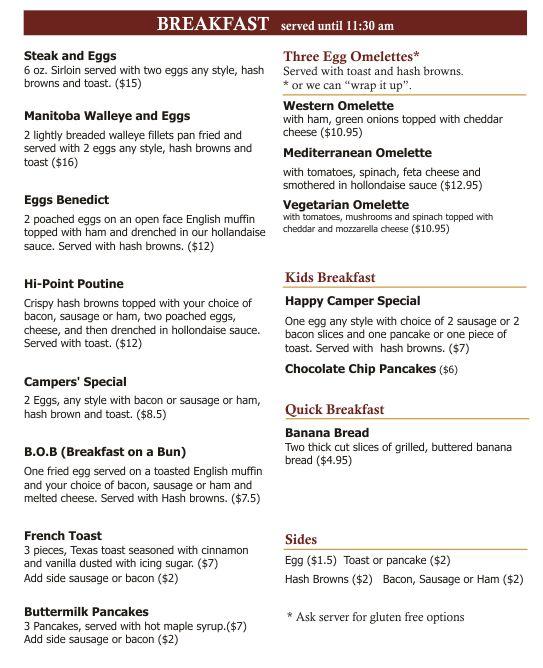 Menu at Hi-Point Restaurant & Lounge, West Hawk Lake