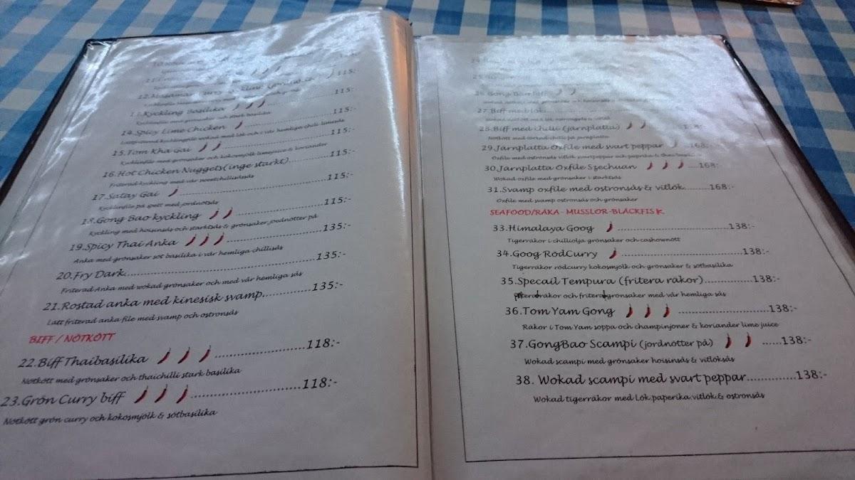 Menu at Koh Chang restaurant, Märsta
