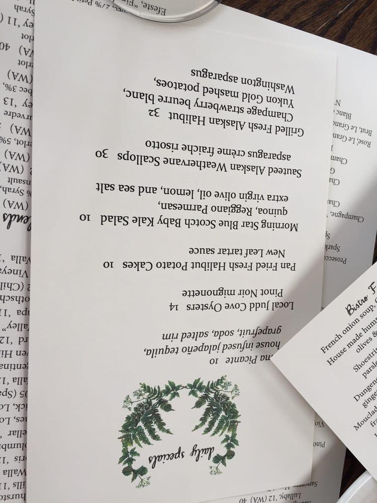 Menu at Outlook Inn and New Leaf Cafe, Eastsound