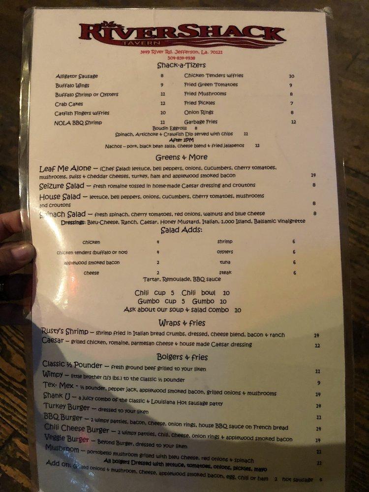 Menu at Rivershack Tavern pub & bar, Jefferson, River Rd