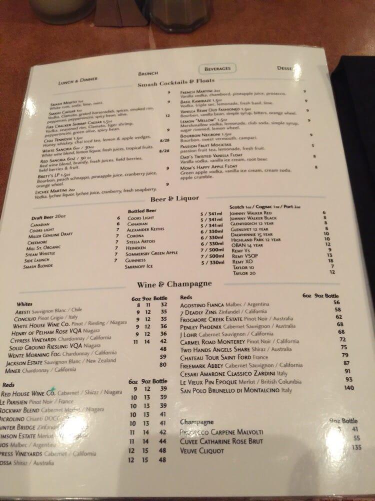 Menu at Smash Kitchen and Bar, Markham