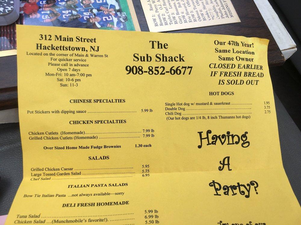 Menu at Sub Shack & Deli restaurant, Hackettstown