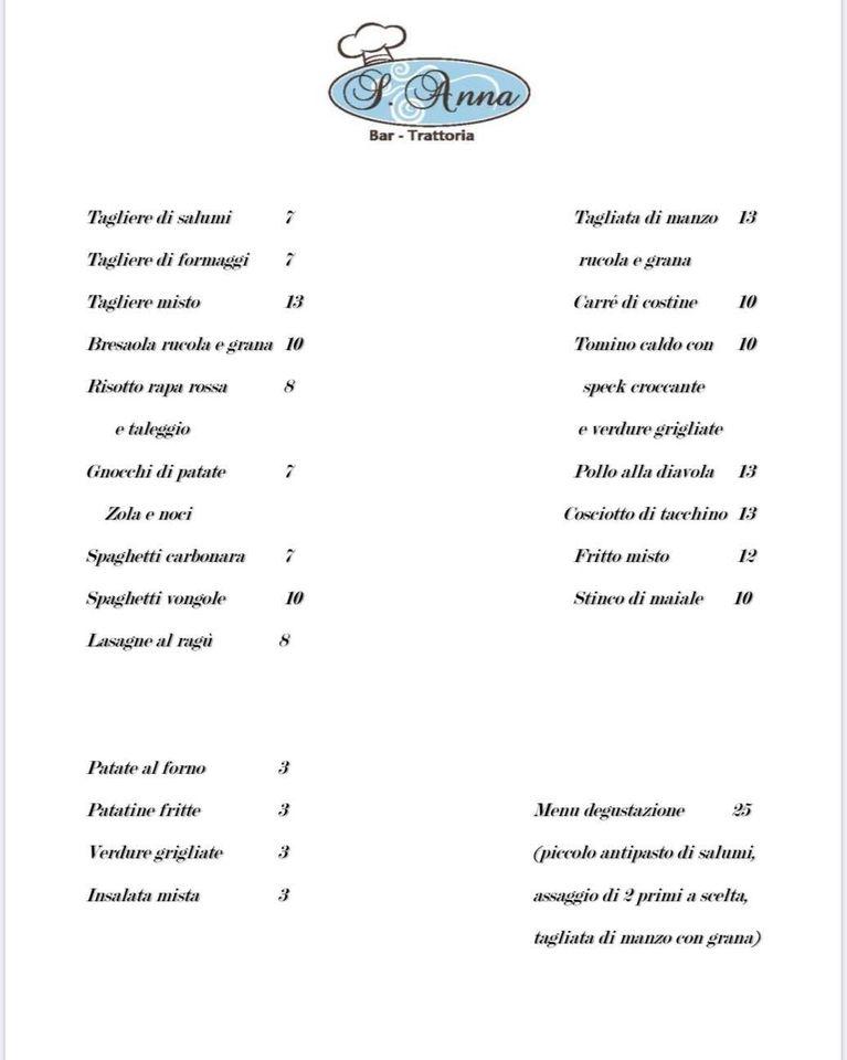 Menu da Trattoria Sant'Anna pub & bar, Rho