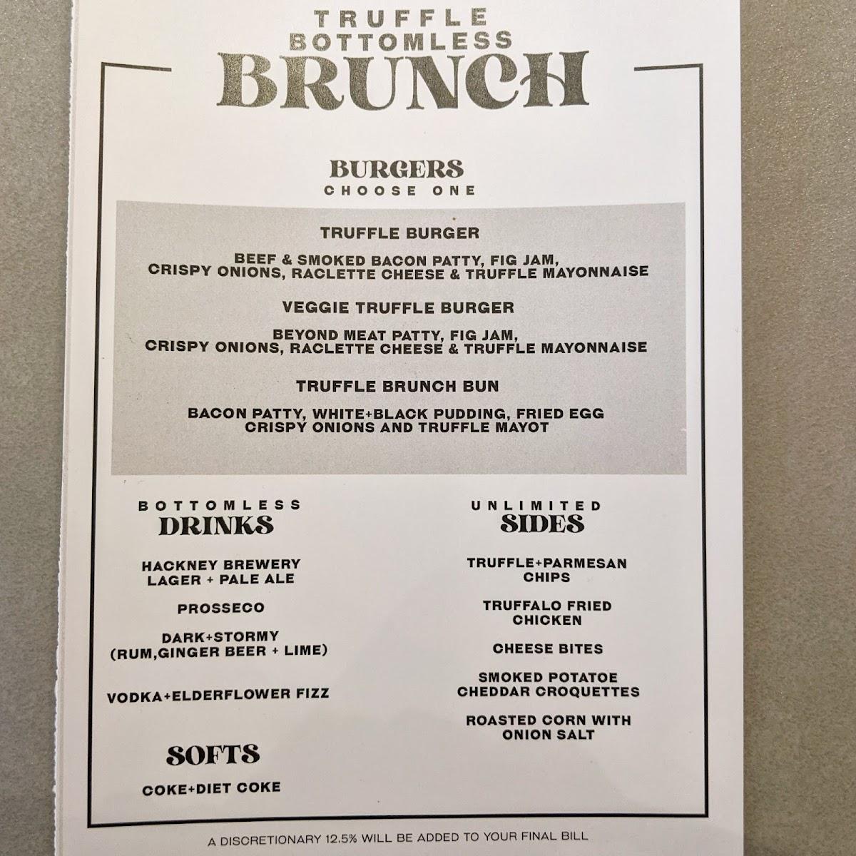Menu at Truffle Burger | Soho pub & bar, London, 22 Bateman St