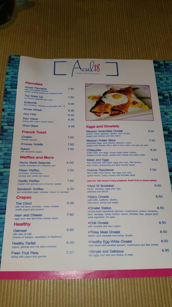 Menu at Azul 18 restaurant, Chicago