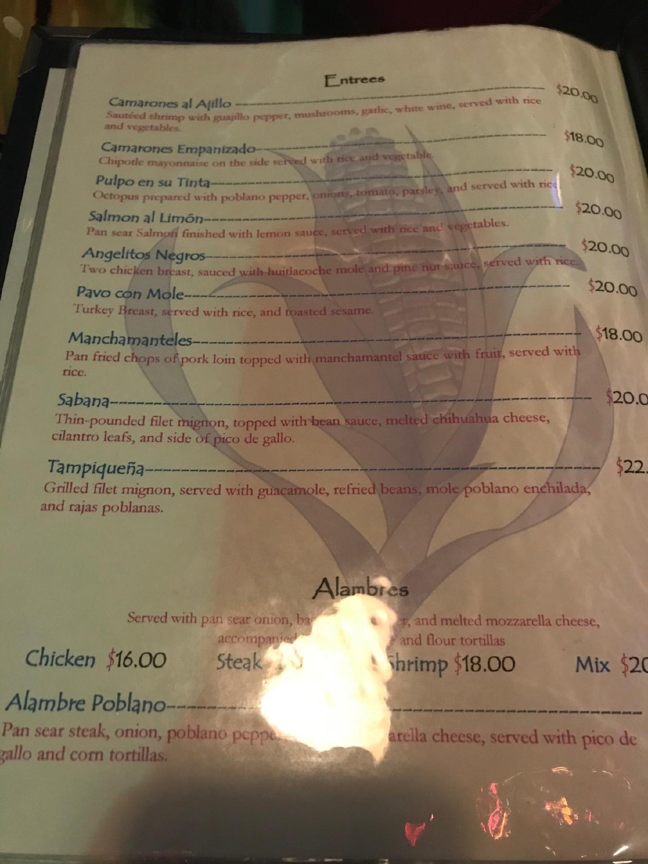Menu at Blue Corn Restaurant and Bar, Philadelphia