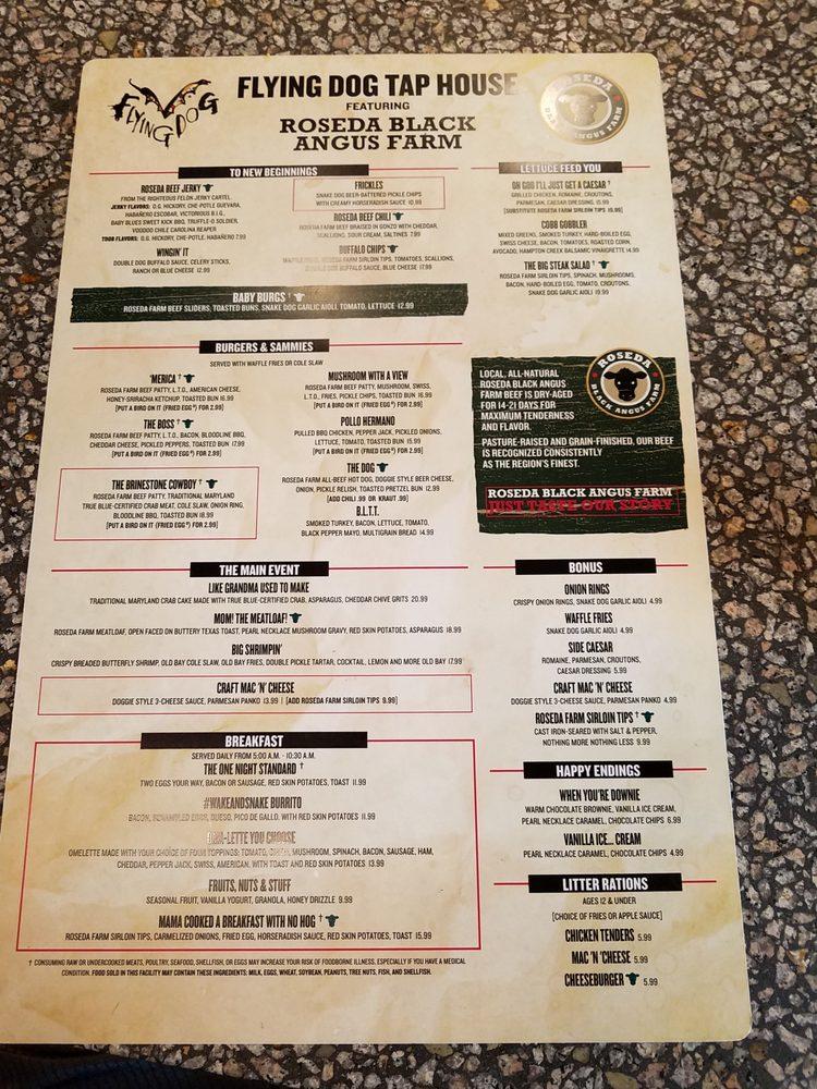 Menu at Flying Dog Tap House pub & bar, Baltimore, 7050 Friendship Rd