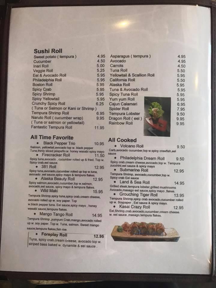 Menu at Kasai Japanese Restaurant, Green