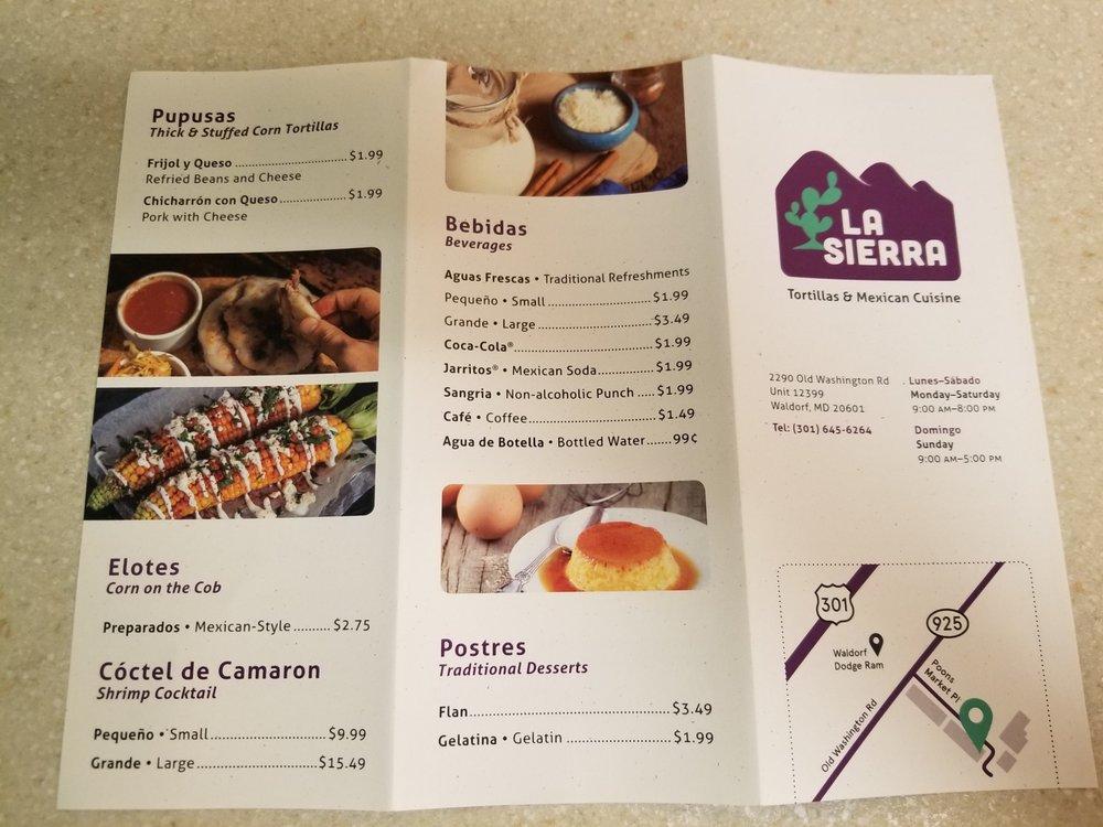 Menu at La Sierra restaurant, Waldorf, Old Washington Rd Unit 12399