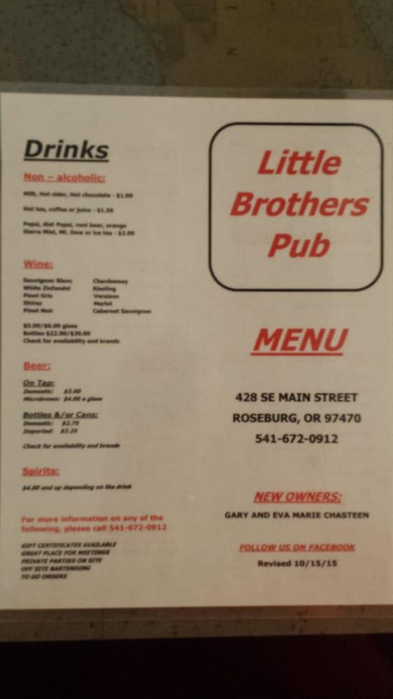 Menu at Little Brothers Pub, Roseburg