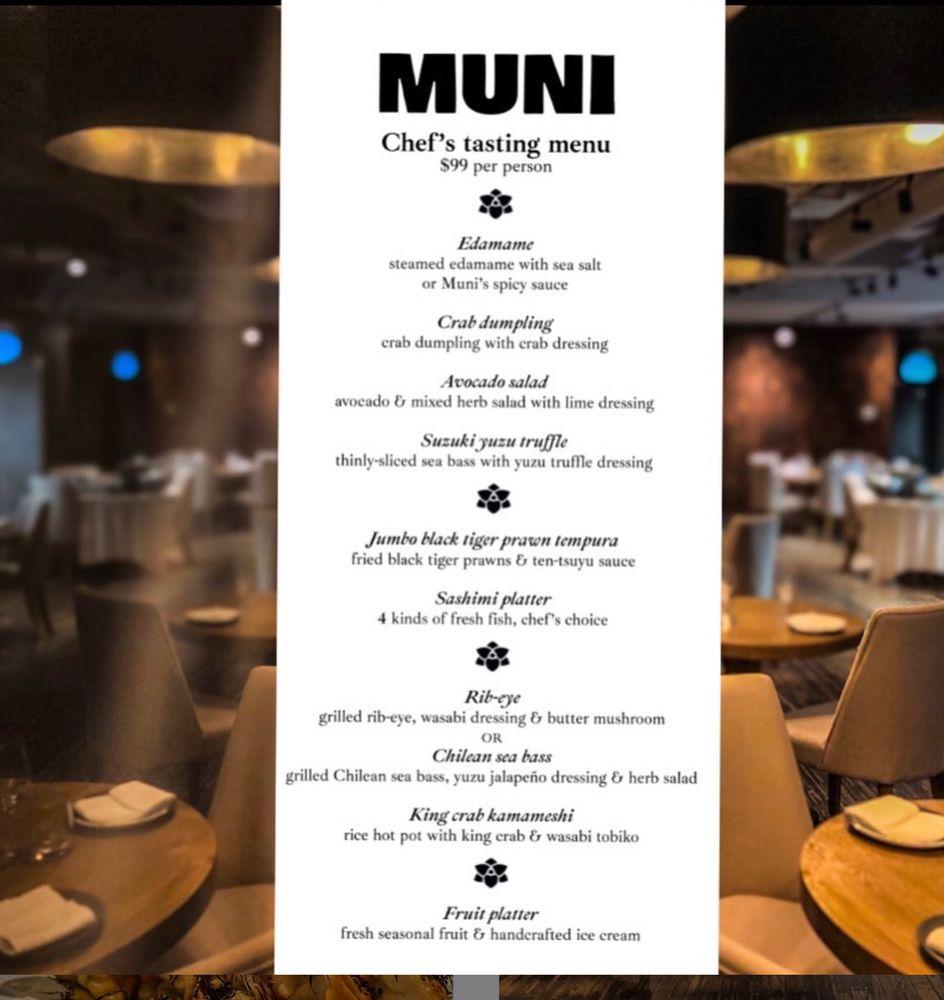 Menu at Muni Robata restaurant, Toronto