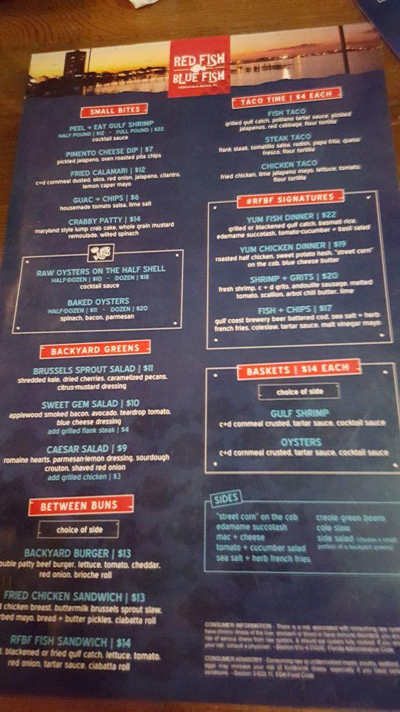 Menu at Red Fish Blue Fish Pensacola Beach restaurant, Pensacola Beach ...