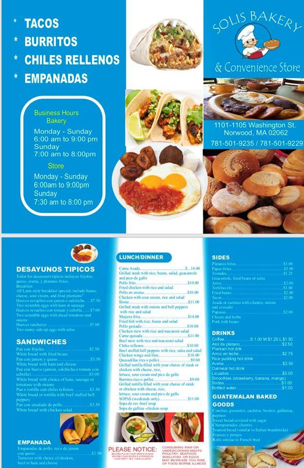 Menu at Solis Bakery & Convenience Store, Norwood
