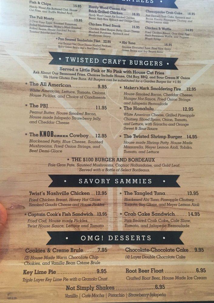 Menu at Twist Martini & Associates pub & bar, Virginia Beach, Commerce St