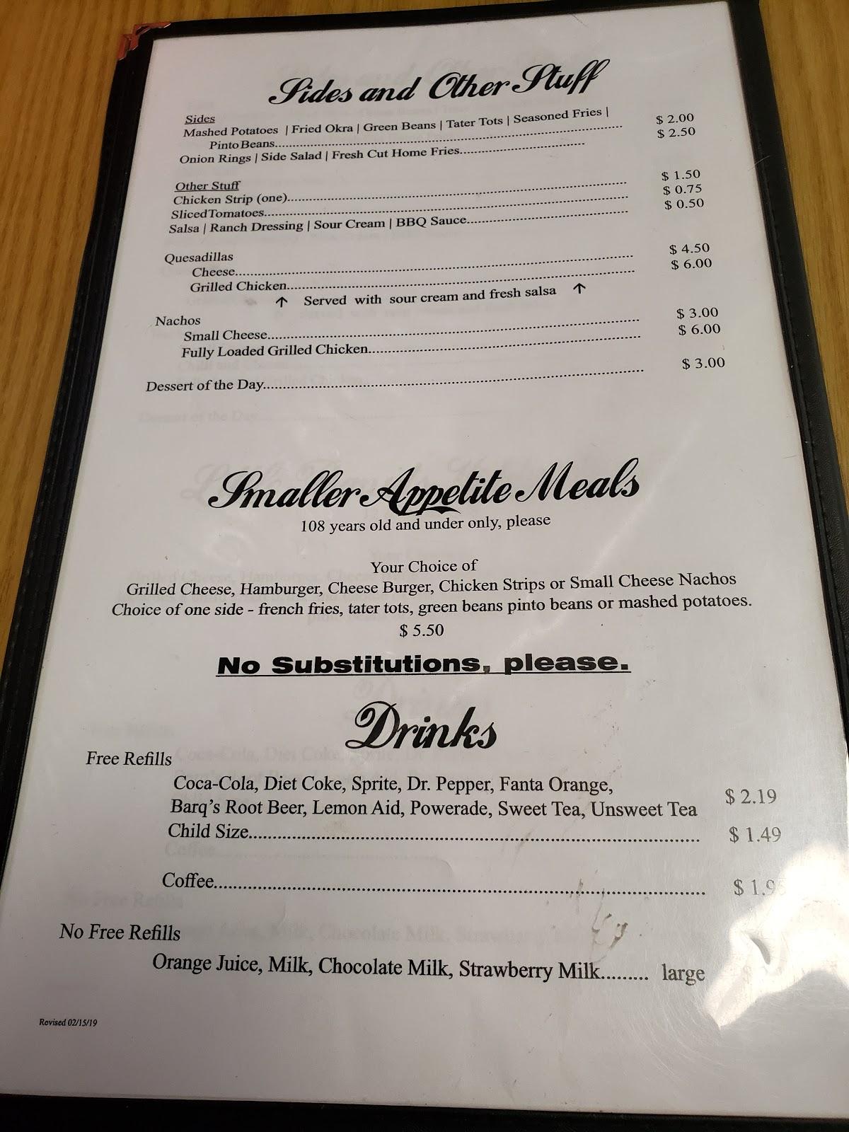 Menu at Watkins cafe, Nevada