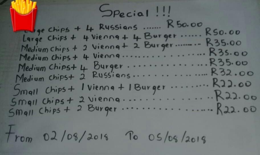 Menu at Youngman Sphatlho & Dagwood Palace restaurant, South Africa ...