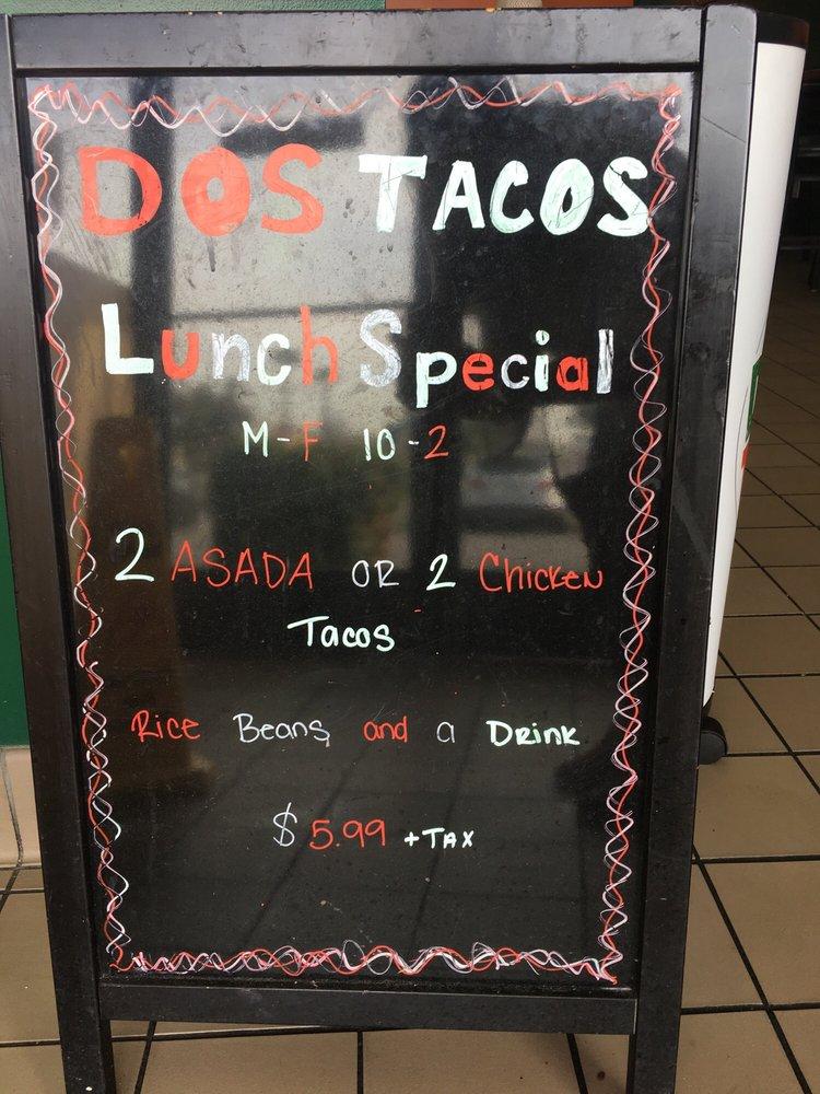 Menu at Dos Tacos fast food, Bakersfield