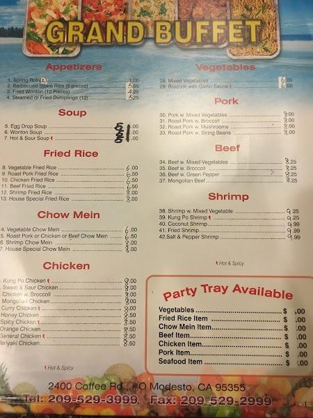 Menu at Grand Buffet restaurant, Modesto