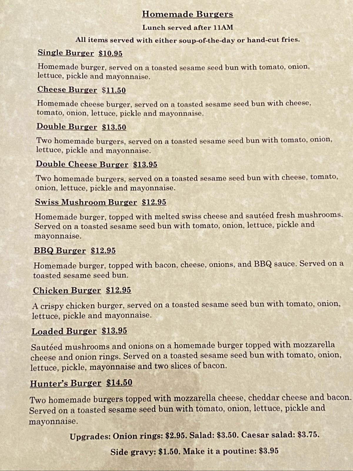 Menu at Hunters Country Kitchen restaurant, Carstairs