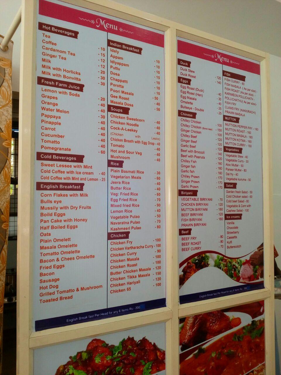 Menu at Kayal View Restaurant And Bakery, Kumarakom