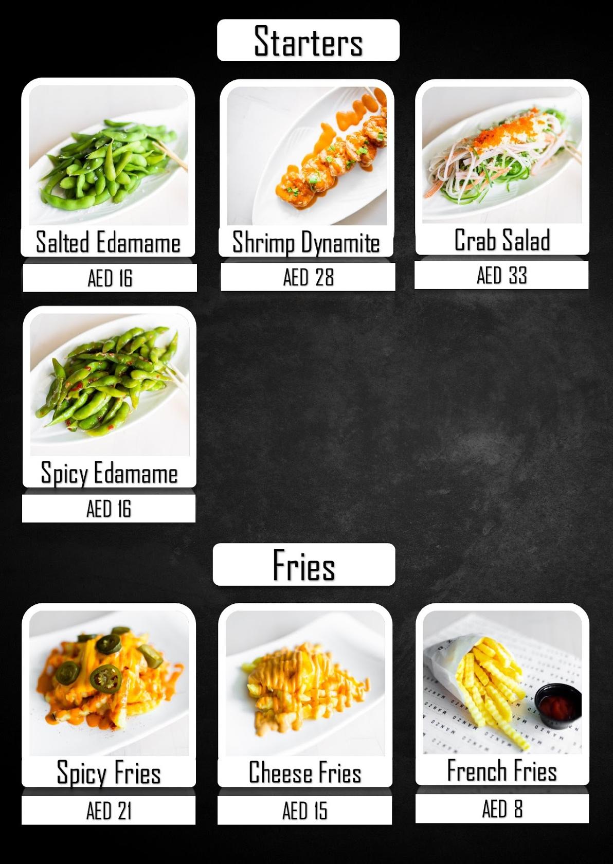 Menu at Manzo Sushi & Sliders - Mohammed Bin Zayed restaurant, Abu ...