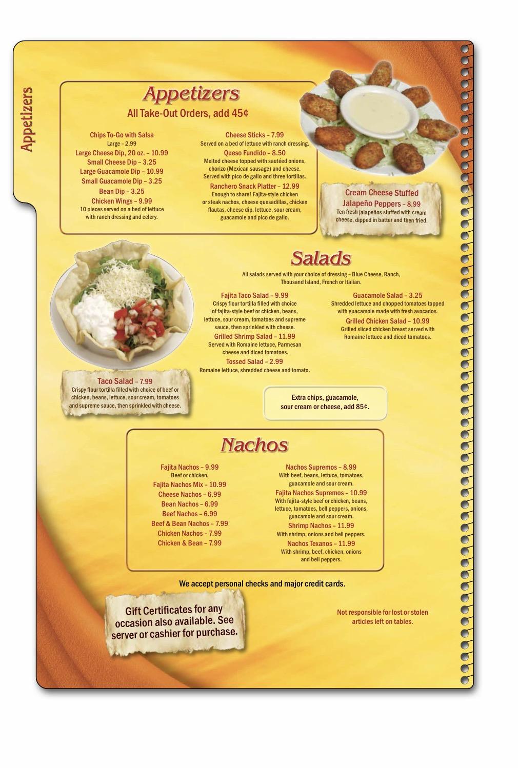 Menu at Martinez Restaurant, Vicksburg, US-61