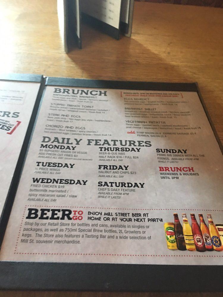 Menu at Mill St. Brew Pub, Ottawa
