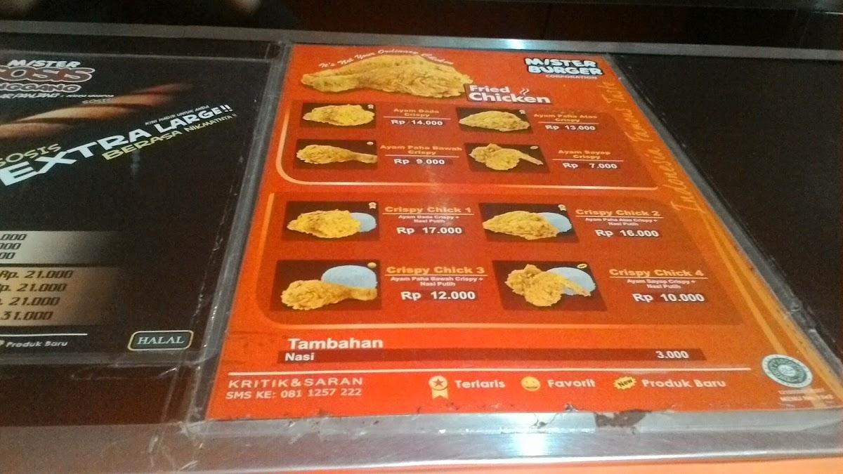 Menu at Mister Burger restaurant, Semarang, No.