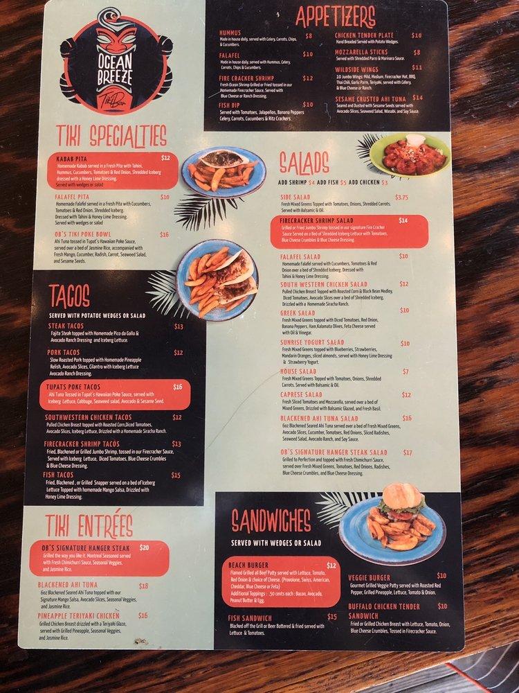 Menu at Ocean Breeze Tiki Bar and Grill, New Smyrna Beach