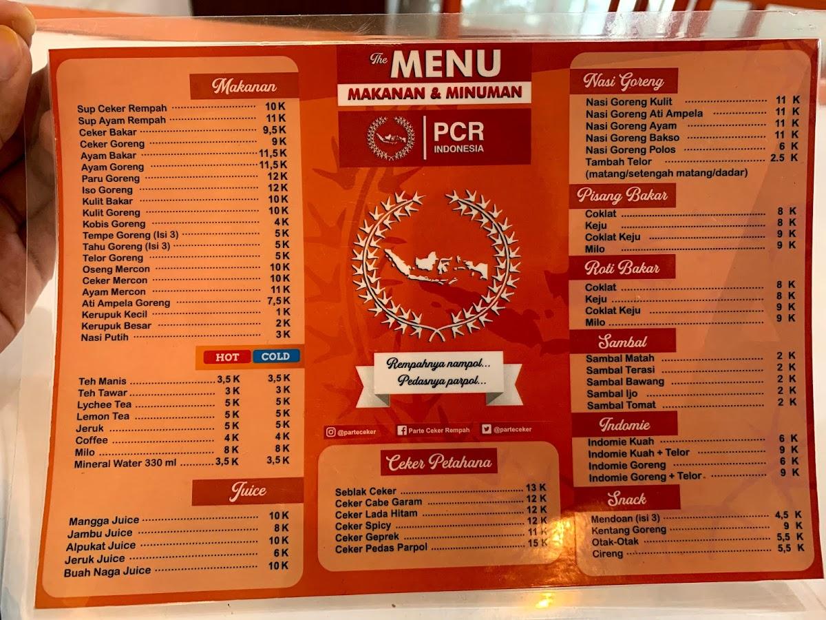 Menu at PARTE CEKER REMPAH restaurant, Bandung