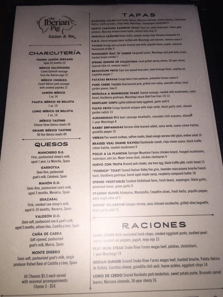 Menu at The Iberian Pig restaurant, Decatur, 121 Sycamore St