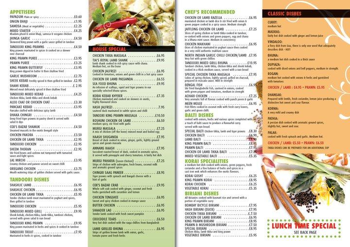 Menu at Tia restaurant, Canterbury