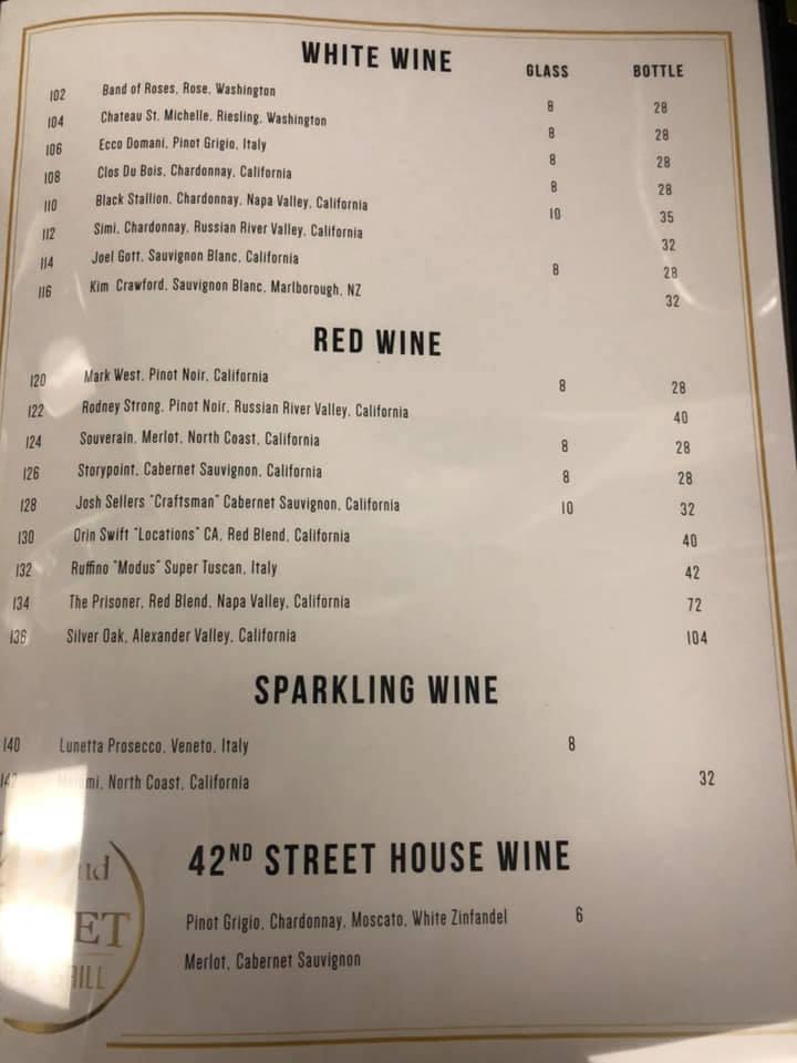 Menu at 42nd Street Bar and Grill, Myrtle Beach, N Kings Hwy