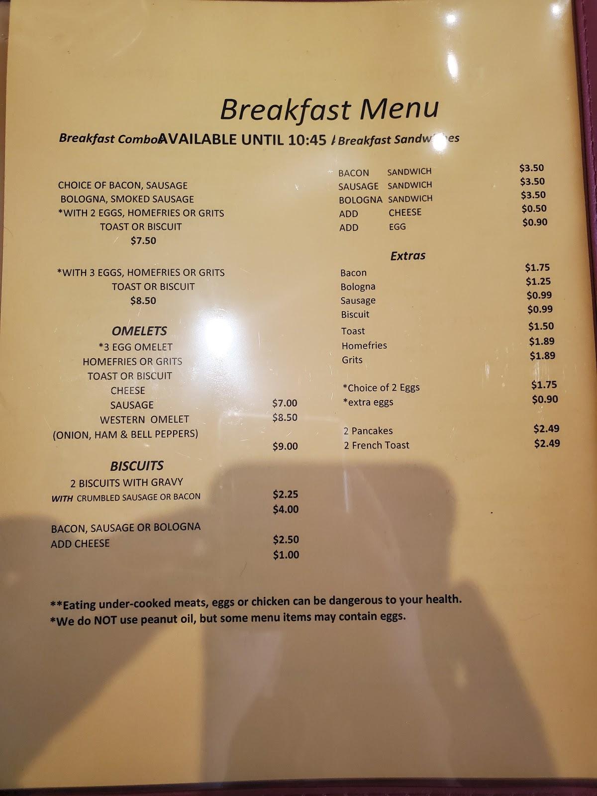 Menu at Central Station Cafe, Central