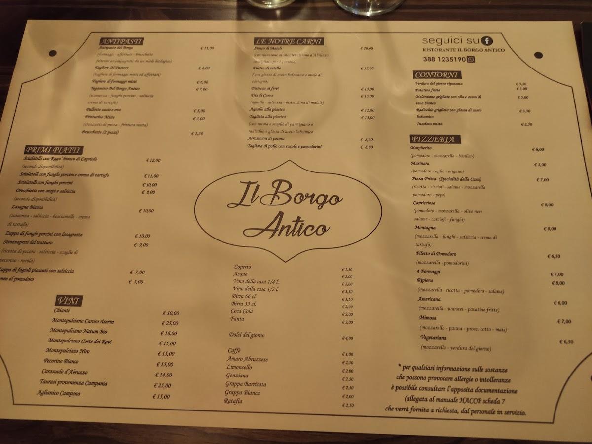 Menu da Ristorante Il Borgo Antico, Barrea
