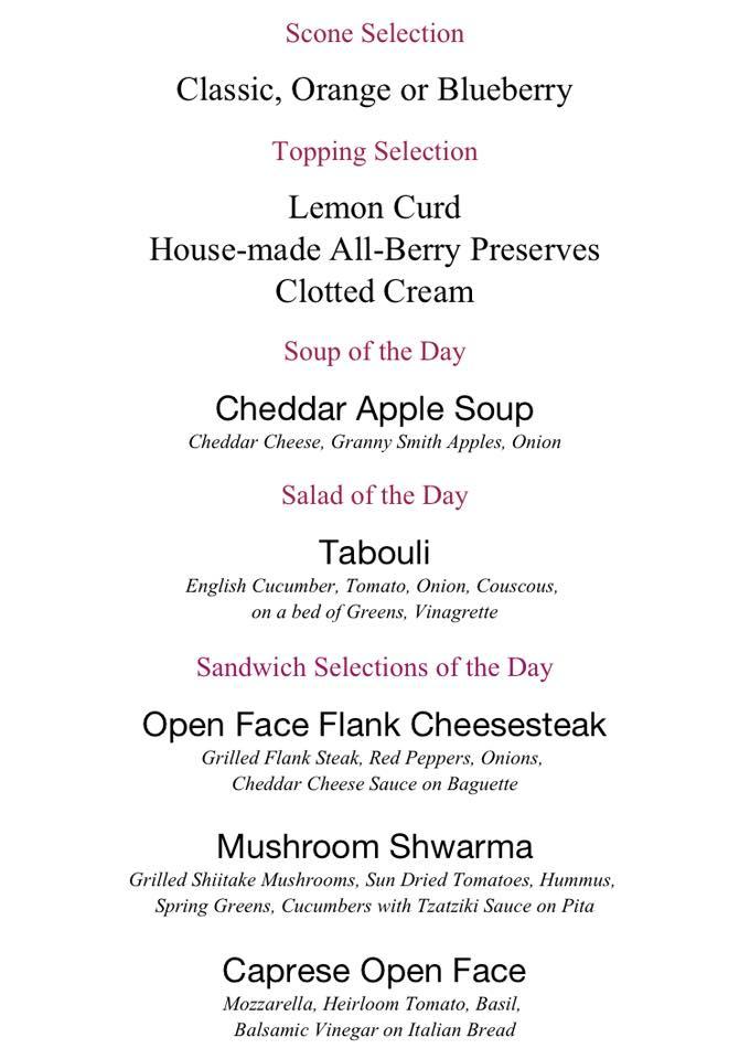 Menu at Steeped Tea Cafe, Manchester