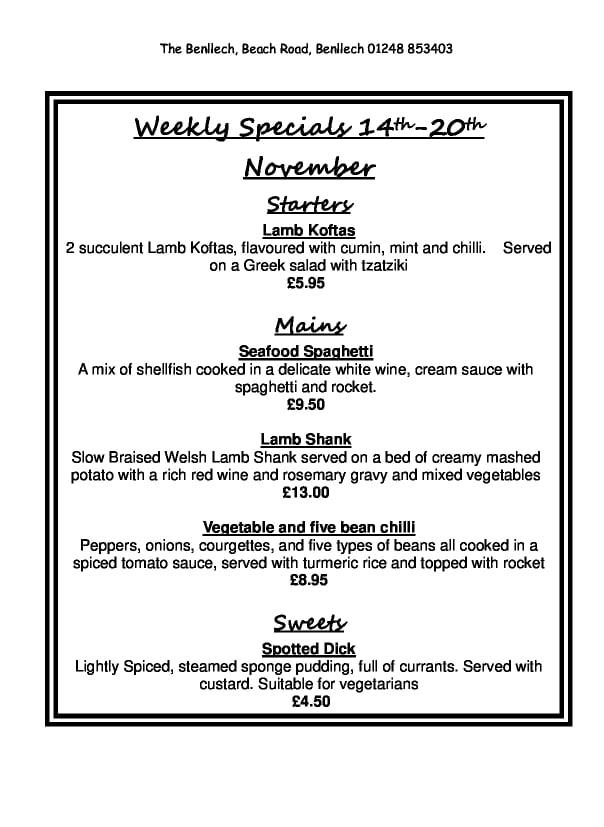Menu at The Benllech pub & bar, Benllech