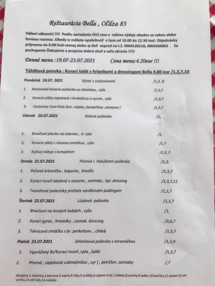 Menu at restauracia bella restaurant, Oľdza