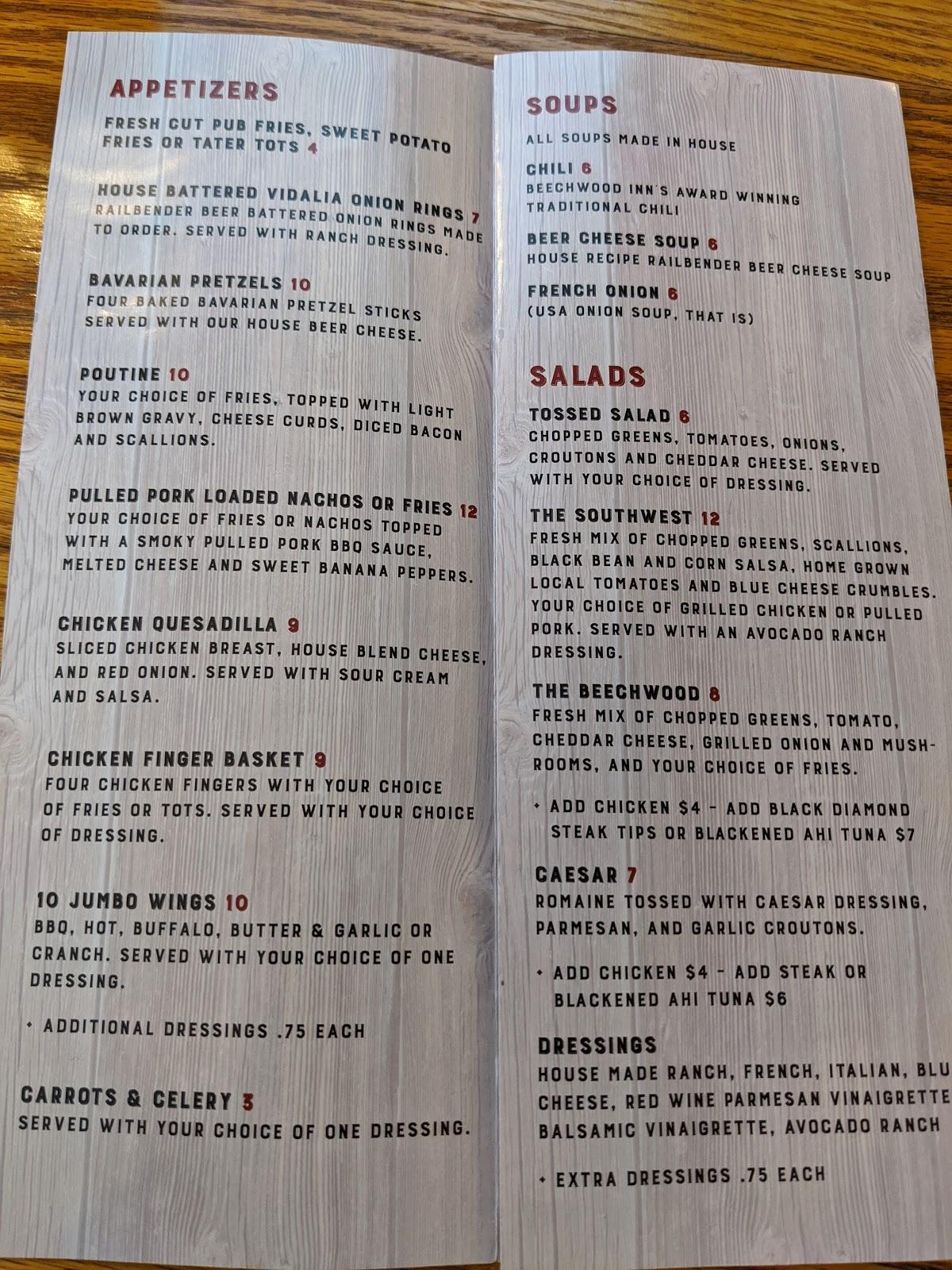 Menu at Beechwood Inn's Hardwood Grille restaurant, Erie