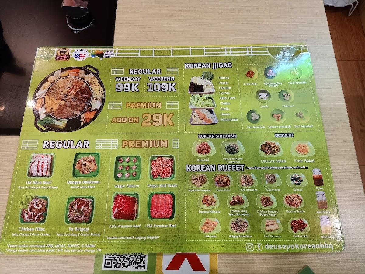 Carta de DEUSEYO KOREAN BBQ & JJIGAE - Juanda, Central Jakarta