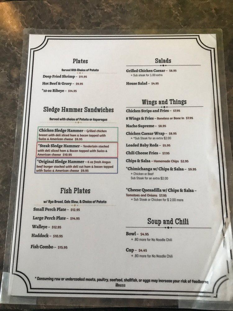 Menu at Hammer Inn pub & bar, Green Bay