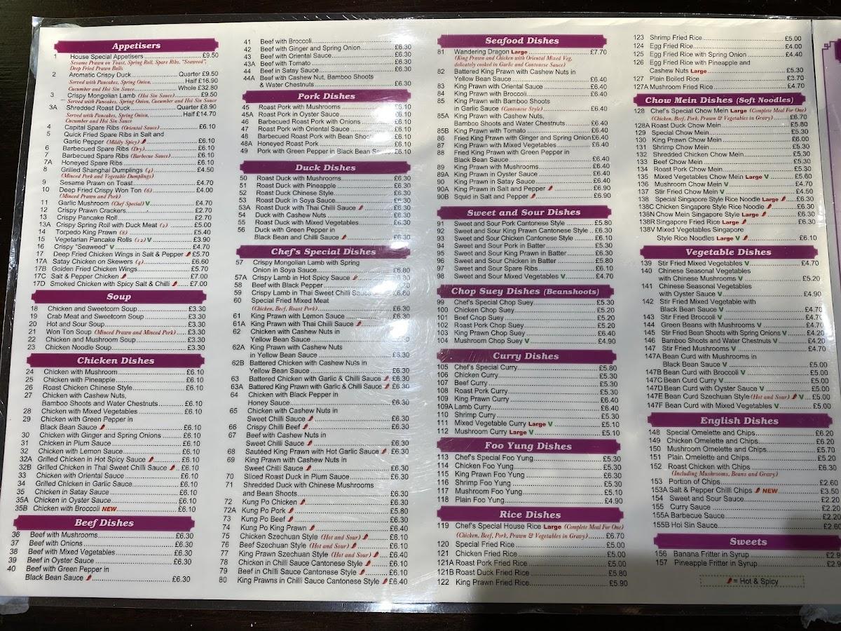 Menu at Hong Kong Chef fast food, Colchester
