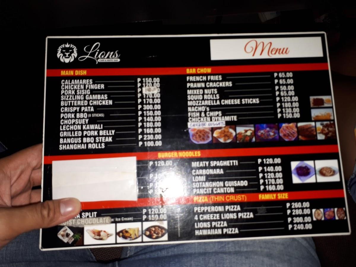 Menu at Lion's Cafe and Resto Bar, Tandag, 35GW+JRQ