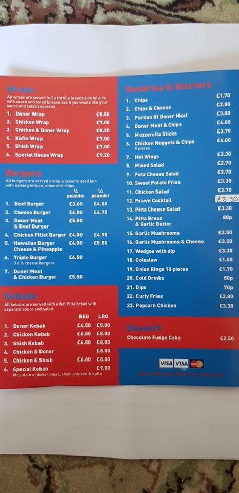 Menu at Moji's Pizza pizzeria, Whitehaven