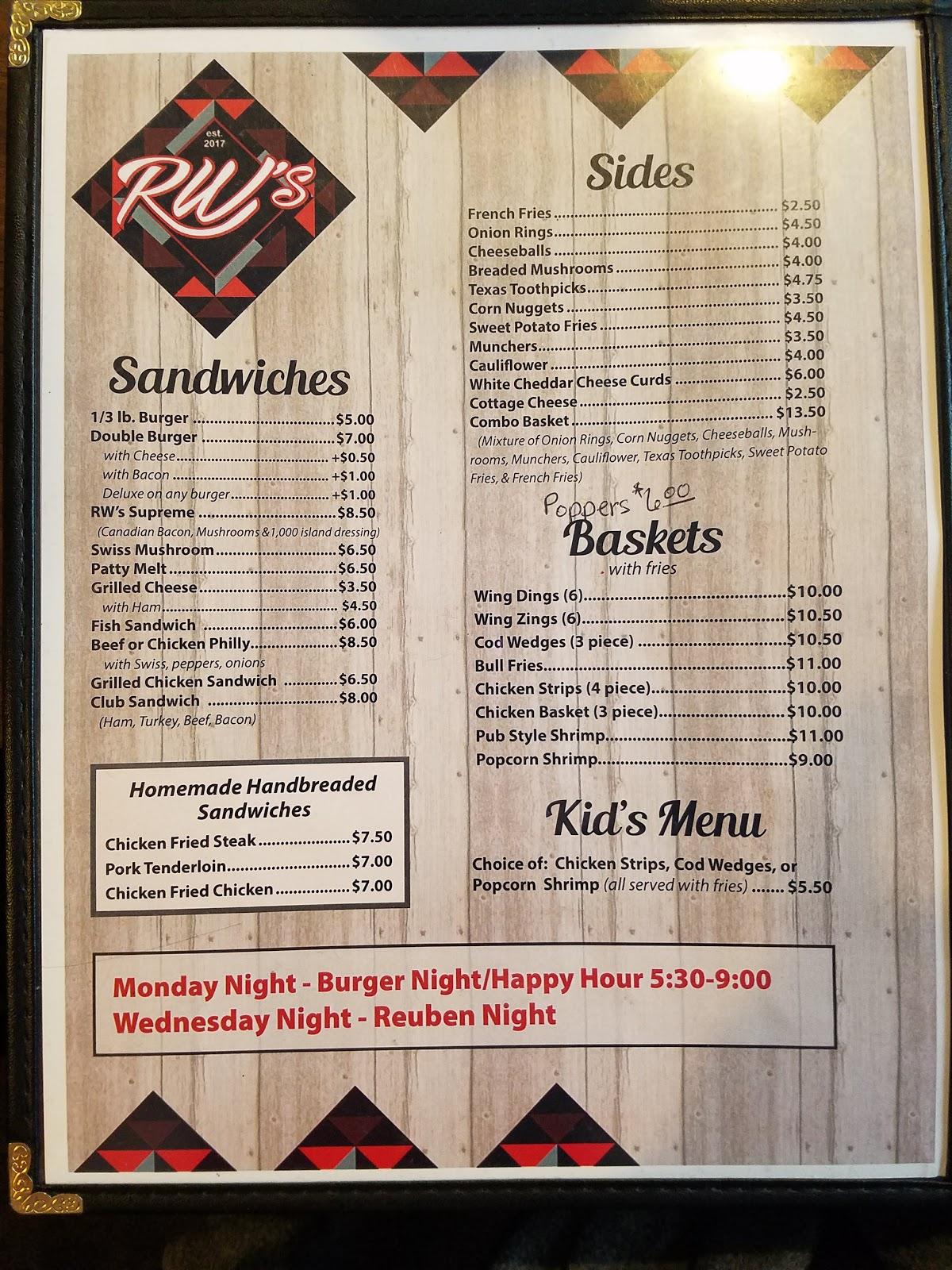 Menu at RW's Dining and Drinks pub & bar, Davenport
