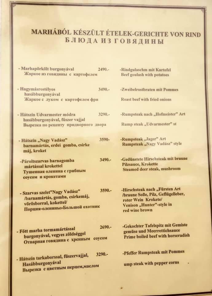 Menu at Restaurant Tavirózsa Étterem, Hévíz