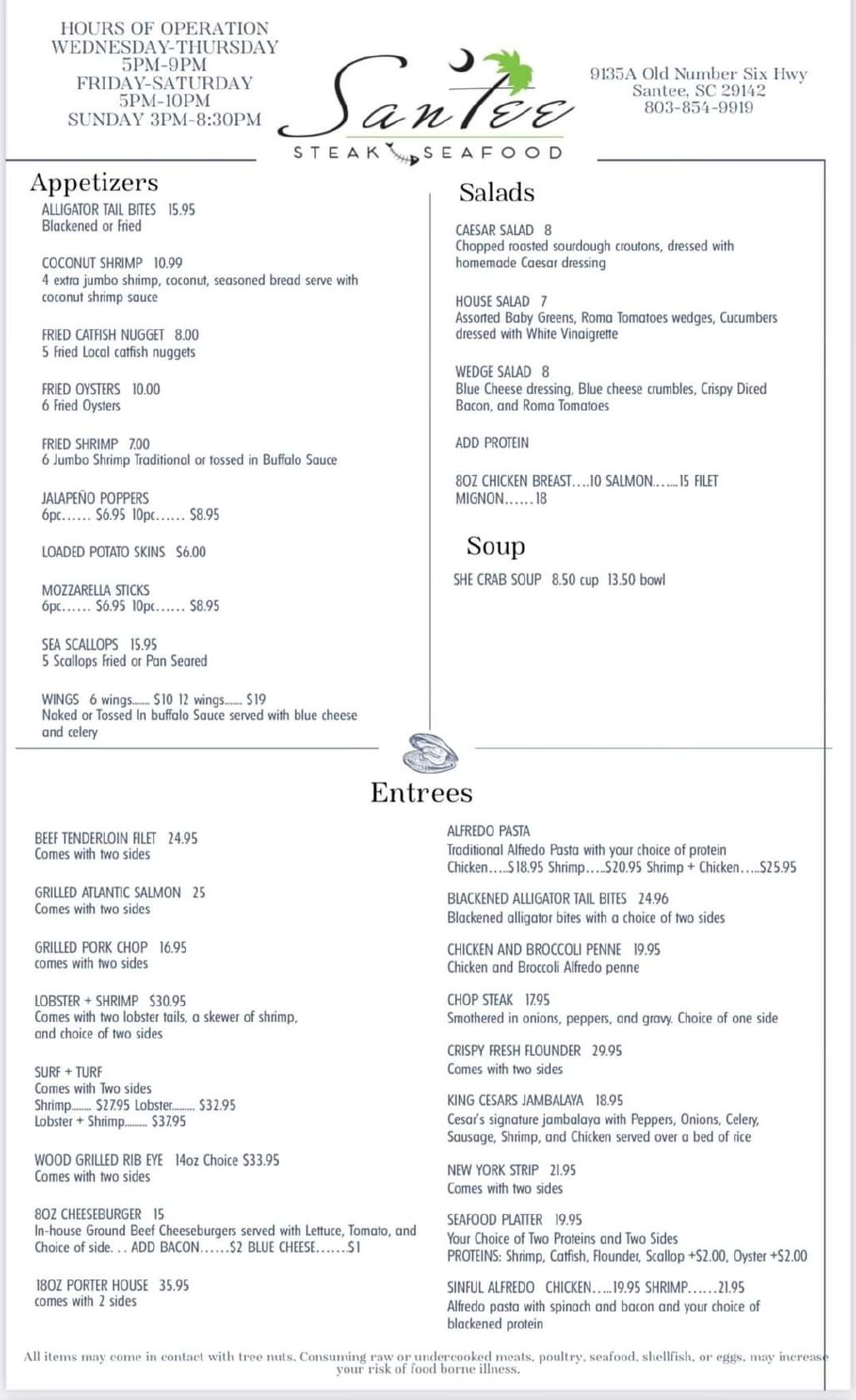 Menu at Santee Steak & Seafood steakhouse, Santee