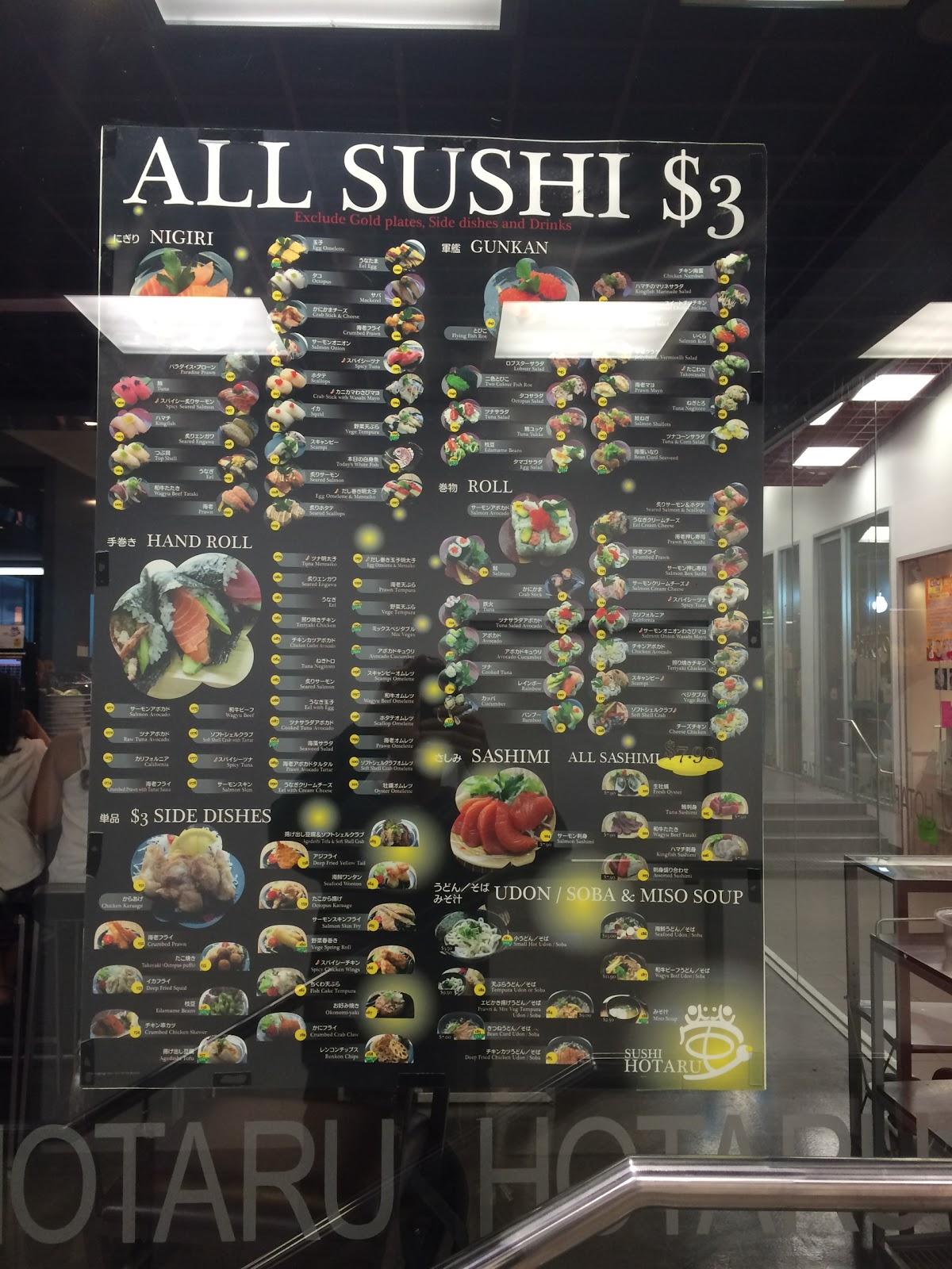 Menu at Sushi Hotaru restaurant, Melbourne, 118/200 Midcity Arcade
